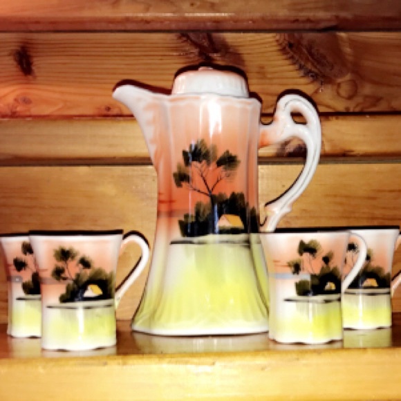 Dining | Vintage Handpainted 5pc Pitcher Cup Set | Poshmark